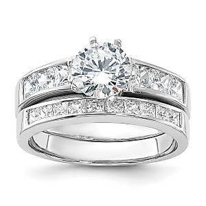 IceCarats 925 Sterling Silver Cubic Zirconia CZ Wedding Band Engagement Ring Bridal Jewelry Set Size 6