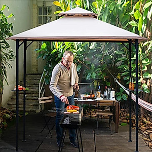 Hofzelt 8x5 Gill BBQ Tent Outdoor Canopy, BBQ Gazebo for Outdoor Backyard BBQ Family Gathering Dinners (Str 8'X5', Cream)