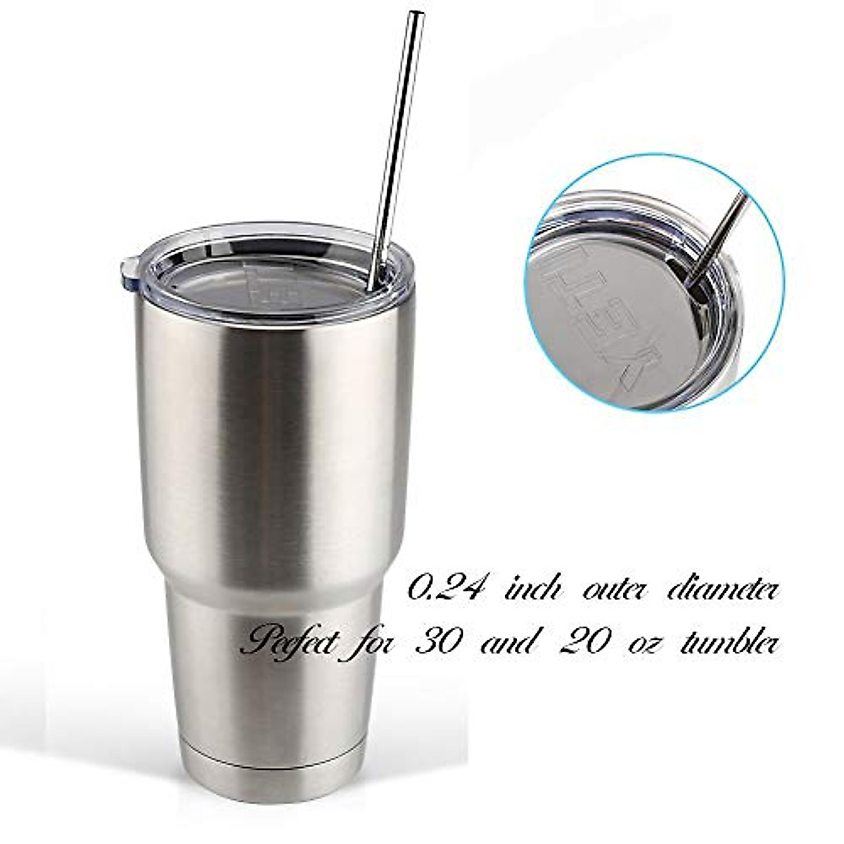 Set of 10 Stainless Steel Straws, HuaQi Straight Reusable Drinking Straws 10.5'' Long 0.24‘’ Dia for 30 oz Tumbler and 20 oz Tumbler, 2 Cleaning Brush Included (10 Straight Straws + 2 Brushes）