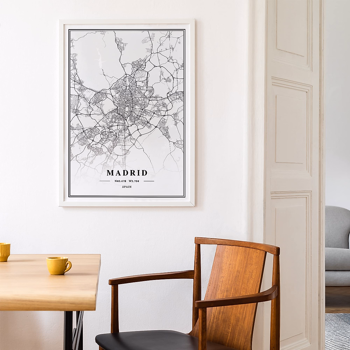 Dear Mapper Madrid Spain View Abstract Road Modern Map Art Minimalist Painting Black and White Canvas Line Art Print Poster Art Print Poster Home Decor (Set of 3 Unframed) (12x16inch)