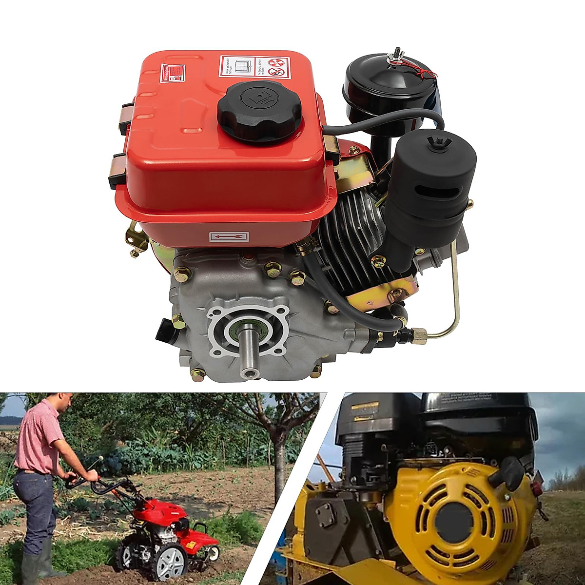 4-Stroke Diesel Engine 196CC Single Cylinder Forced Air Cooling Multi-Purpose Engine, Manual Recoil Start Horizontal Shaft Engine for Pasture Management Machines Small Agricultural Machinery Fields