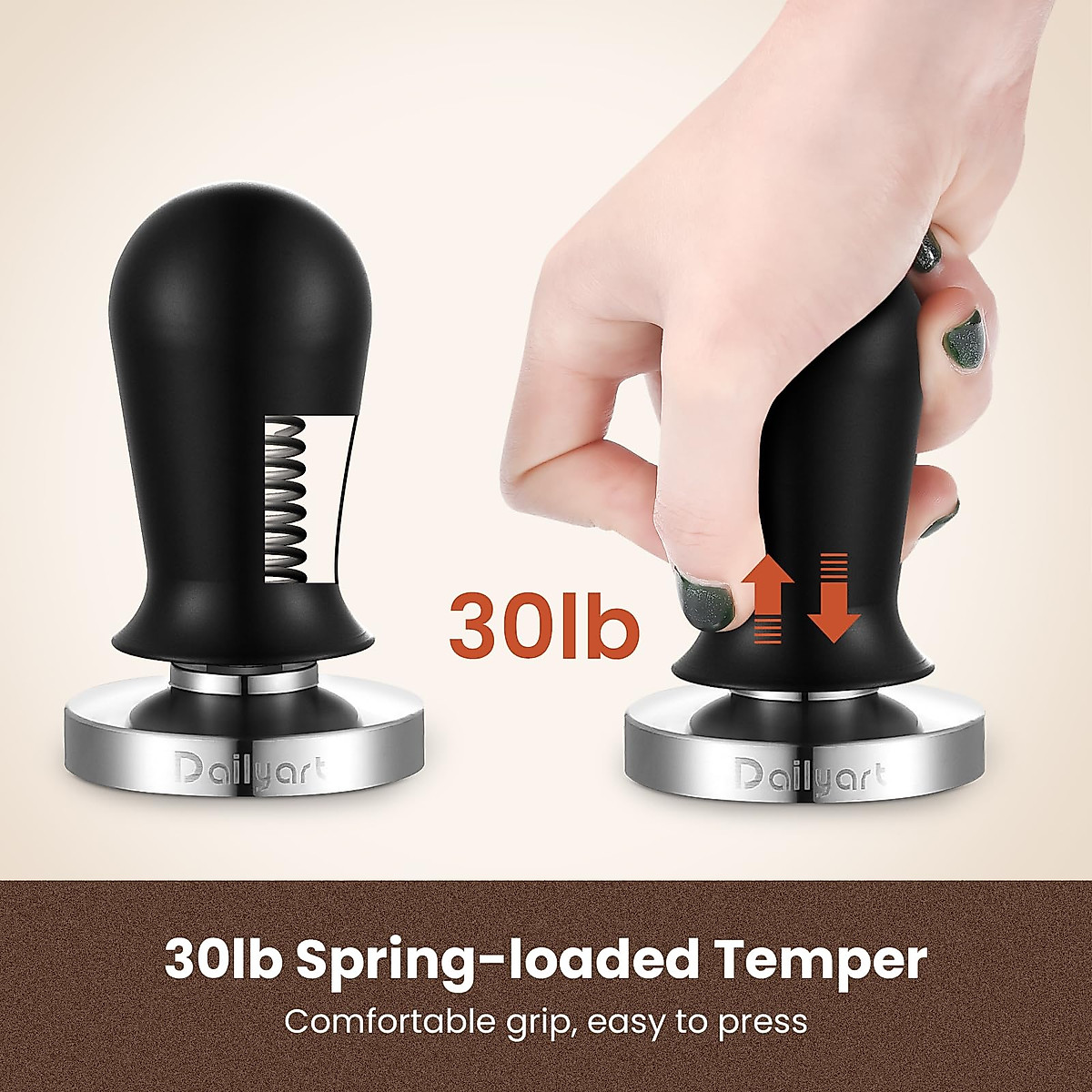 Dailyart 53mm Espresso Tamper - Spring-loaded Coffee Tamper, Barista Espresso Accessories with 30lbs Springs, 100% Flat Stainless Steel Base Tamper Fits Breville Series Portafilter Basket.