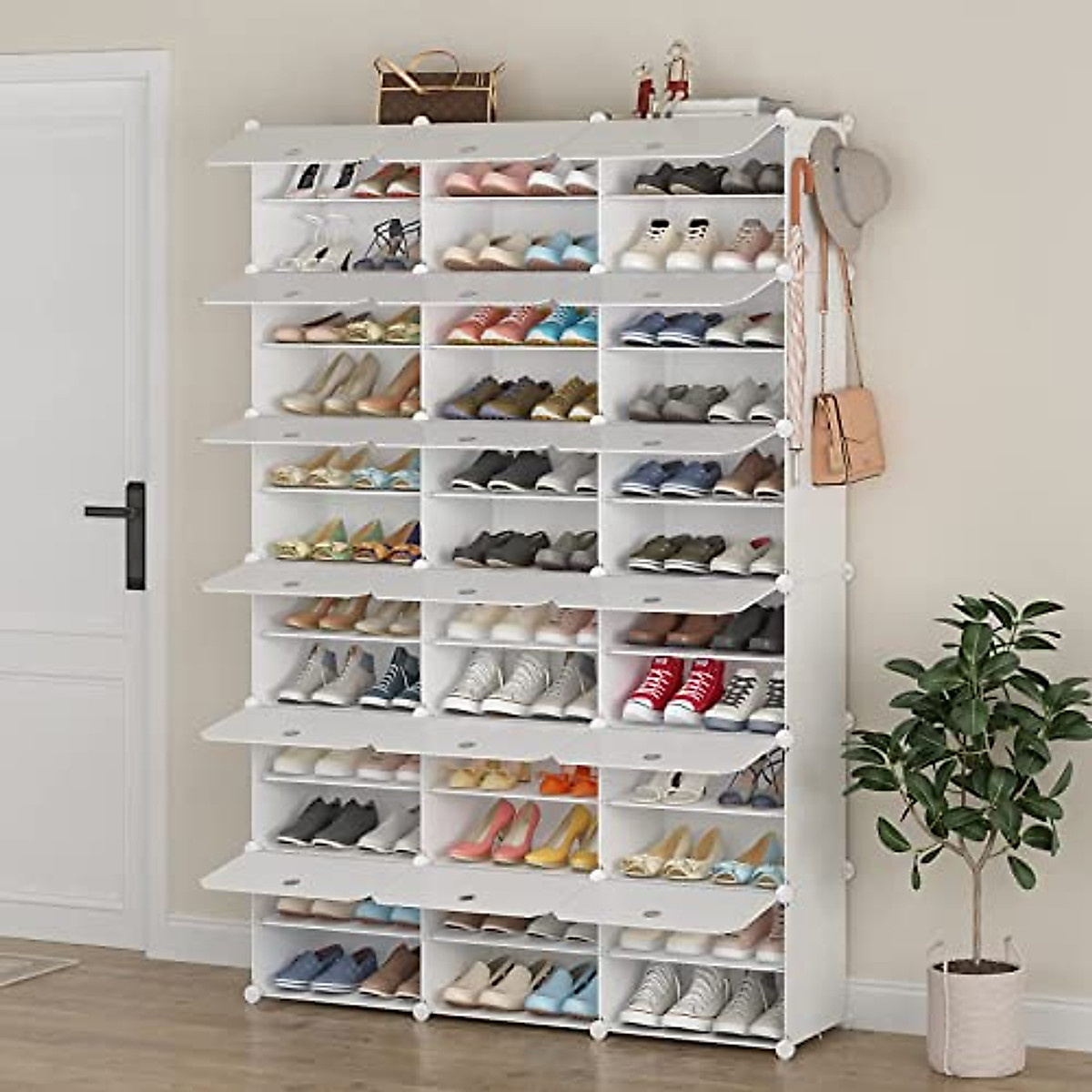 MAGINELS 72 Pair Shoe Rack Organizer Shoe Organizer Expandable Shoe Storage Cabinet Free Standing Stackable Space Saving Shoe Rack for Entryway, Hallway and Closet, White