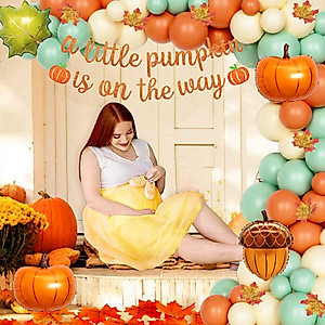Hombae Little Pumpkin Baby Shower Decorations, Thanksgiving Fall Themed Baby Shower Decorations, A Sweet Little Pumpkin is On The Way Backdrop Banner Balloon Tablecloth Cake Cupcake Topper 169PCs
