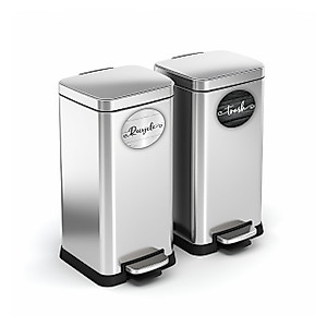 Recycle and Trash Stickers for Kitchen Trash Cans and Recycling Bins, Indoor Trash and Recycle Sticker Combo for Garbage Can Logo Symbol, 2 Decals Adhesives, 6.5 Inch Circle Decal for Outdoor