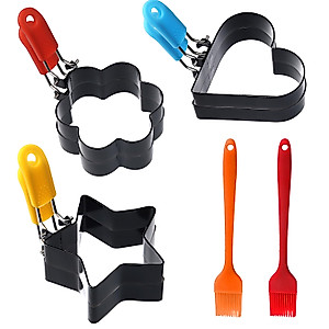 6 Pack Egg Ring,Stainless Steel Egg Rings for Frying,Egg Molds with Anti-scald Handle,Egg Circles Fried Egg Ring Griddle Pancake Shapers with Silicone Oil Brush for Breakfast Sandwiches