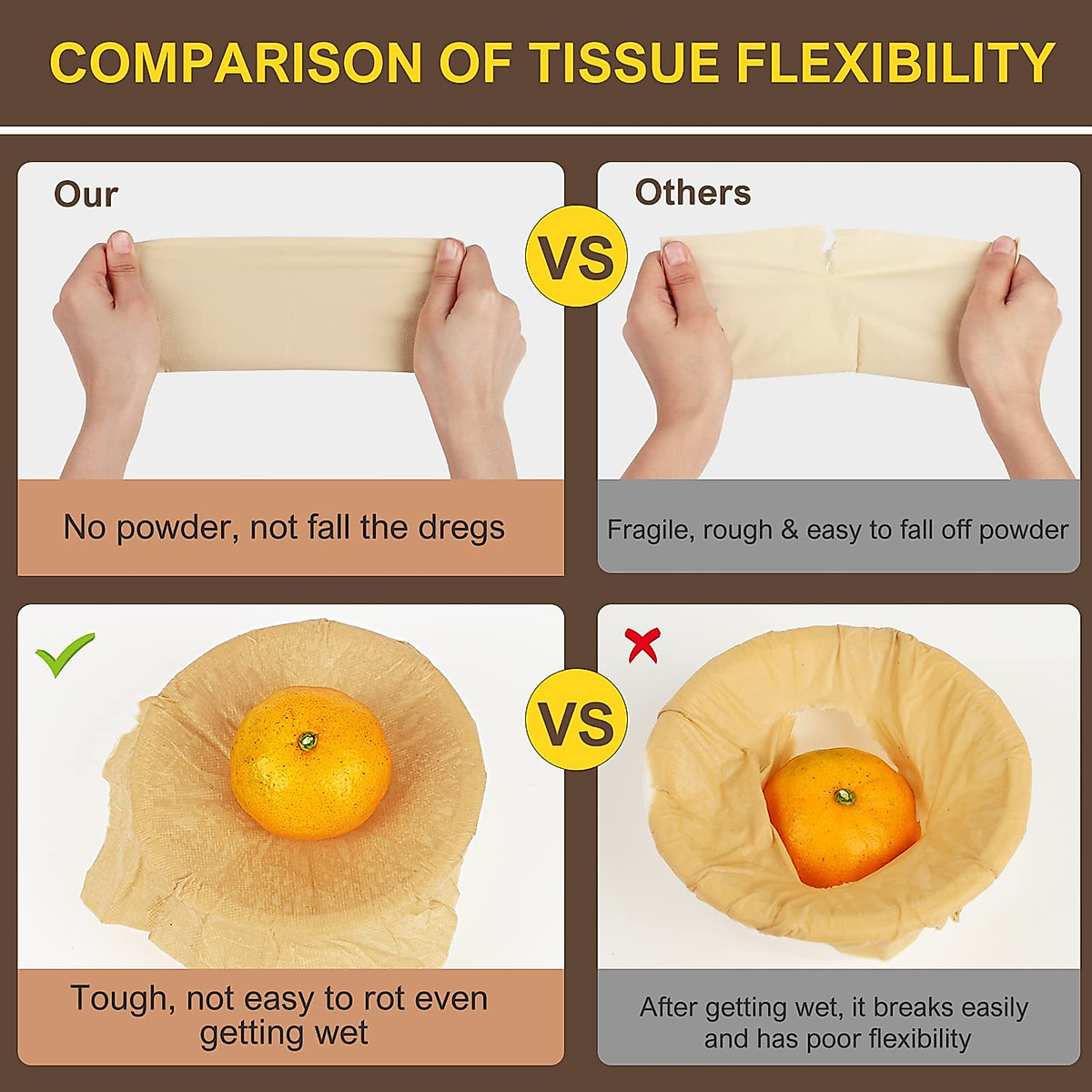 Gezond 50pcs Compostable Paper Napkins, Disposable Dinner Napkins 13 x 13 in Unbleached 2-ply Eco Lunch Tissue, Biodegradable Napkin for Thanksgiving Christmas Big Party