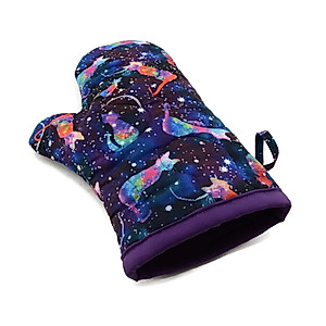 Cats in Space Oven Mitt - Blue, Purple, and White Cotton Pot Holder