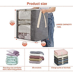 Qozary 3 Pack Large Storage Bags for Comforters, Blankets, Clothes, Quilts and Towels, Better and Sturdy Under Bed Organizer Bag for Closets, Bedrooms (Gray, Extra Large - 122L - 20.47x 16.53x 22")