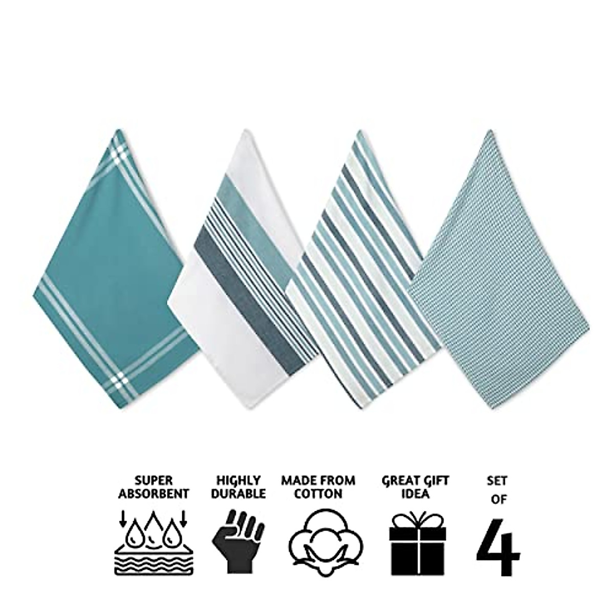 Folkulture 100% Cotton Kitchen Towels with Hanging loop, Dish Towels for Kitchen Décor, Kitchen Hand Towels or Absorbent Kitchen Towels, Farmhouse Kitchen Towels, 20 x 28 inches, Set of 4, (Aqua Blue)