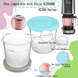 NLXCXUCY 4 Pack Containers Replacement for Ninja,Creami Pints and Lids 16oz Compatible with Ninja NC299AMZ NC300 Series Deluxe Ice Cream Makers Cups Dishwasher Safe (16OZ)