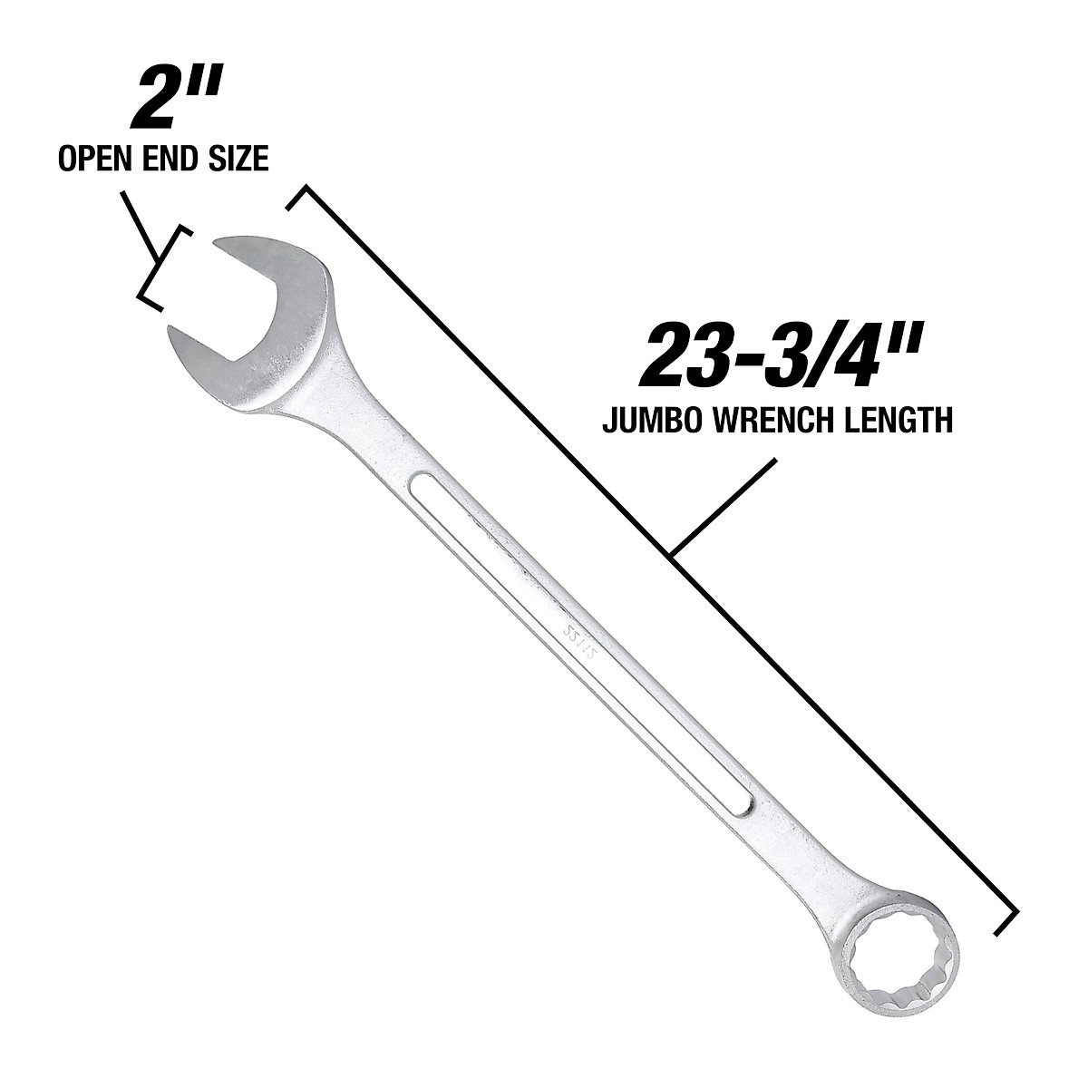 OEMTOOLS 22112 Jumbo Combination Wrench, 2 Inch | One Open End & One Box-Head on a Single Wrench | Long-Shaft Industrial Tool | Smooth Open End Doesn’t Mark Fasteners