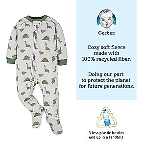 Gerber Baby Boys' Toddler Loose Fit Flame Resistant Fleece Footed Pajamas 2-Pack, Grey Zoo & Rhino, 6-9 Months