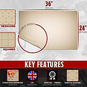 Ergon Games Silicone Battle Grid Mat for TTRPG | White 2' x 3' Dungeon Master Mat. for use with Dry Erase Markers.
