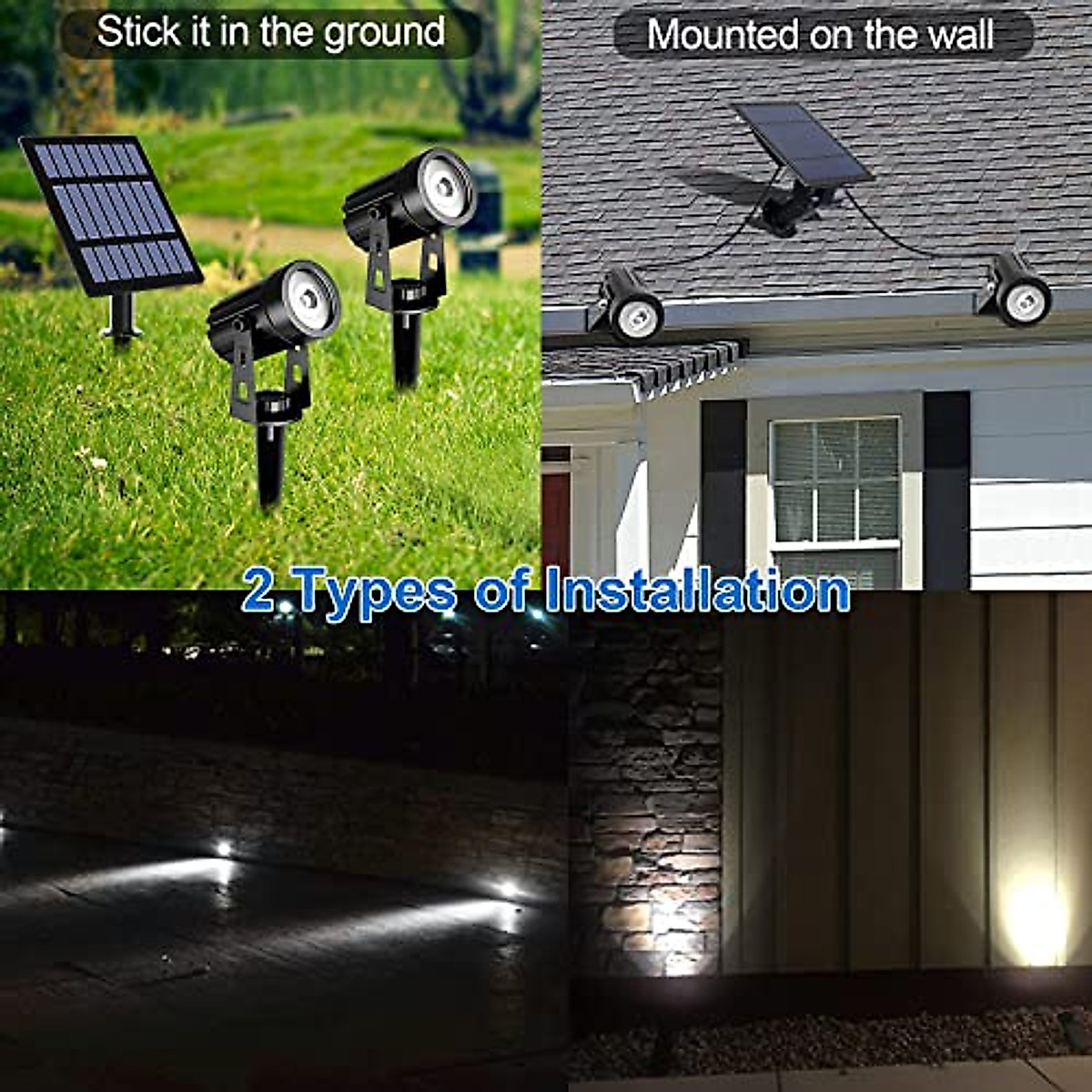 T-SUN 2W Solar Spotlights, LED Solar Powered Landscape Lights Outdoor Waterproof Solar Security Wall Lights Auto ON/Off Dual Head Light for Garden Yard Patio(Cold White)