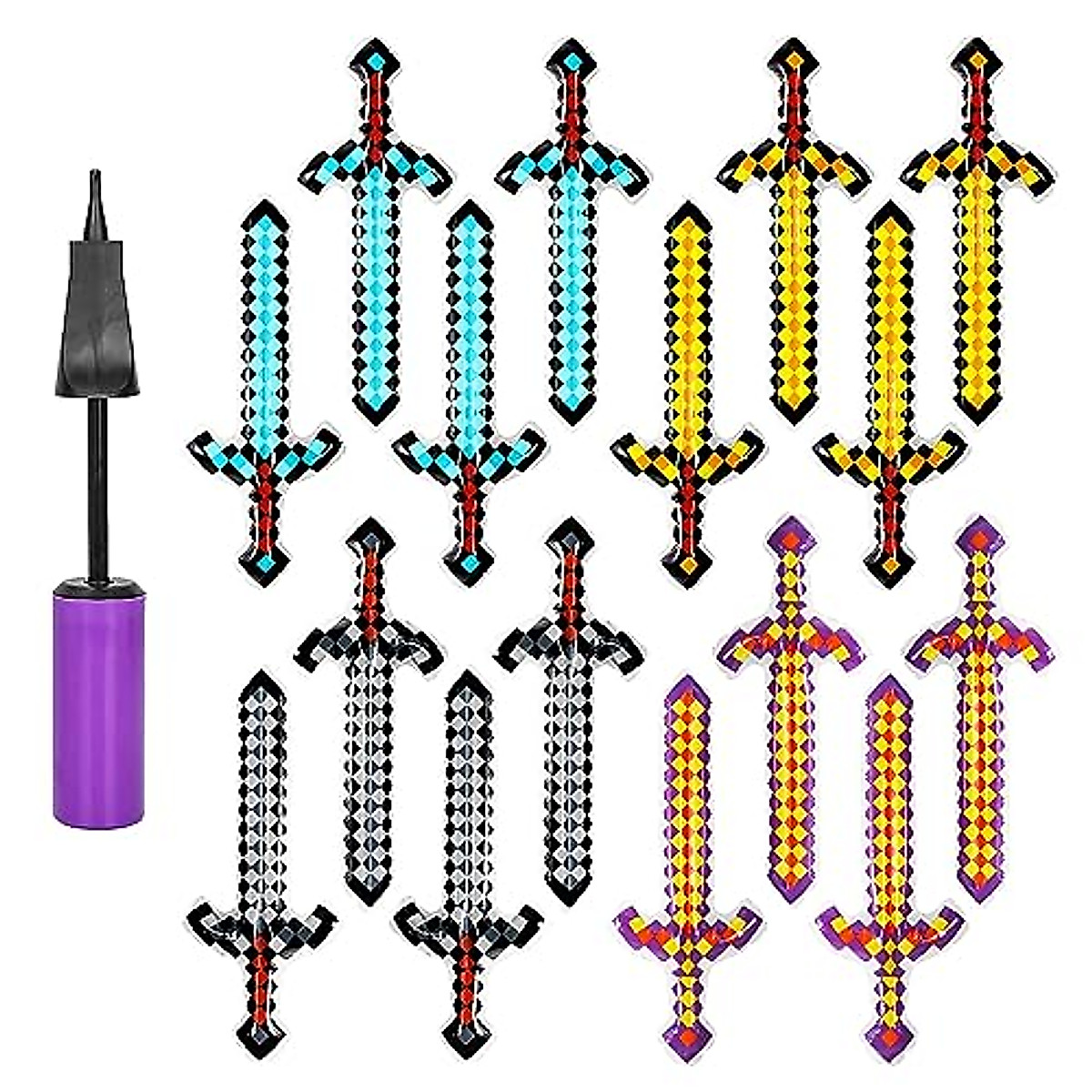 Gifolavy 16 Pack Craft Inflatable Weapon, Sword Pixel Inflatable Sword Inflatable Toys for Kids Birthday Party Cosplay Pool Party Favors