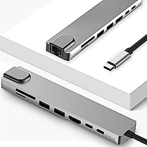 USB C Hub, 8-in-1 USB C Adapter with 4K, USB-C to Type-C USB 3.0 Hub RJ45 Ethernet Mini SDTF OTG Adapter