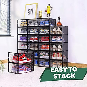 WALL QMER Clear Shoe Boxes, For AJ Shoes, 6 Pack, Stackable, Crystal Clear Shoe Storage, Easy to Assemble, Sturdy, Versatile Shoe Organizer