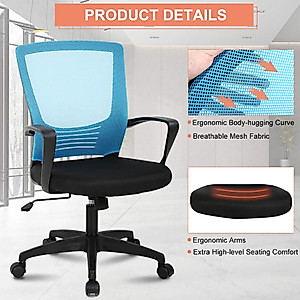 Ergonomic Office Chair Computer Desk Chair, Mid Back Mesh Chair Swivel Task Chair with Armrests&Lumbar Support Adjustable Height Executive Swivel Chair for Women Men, Black