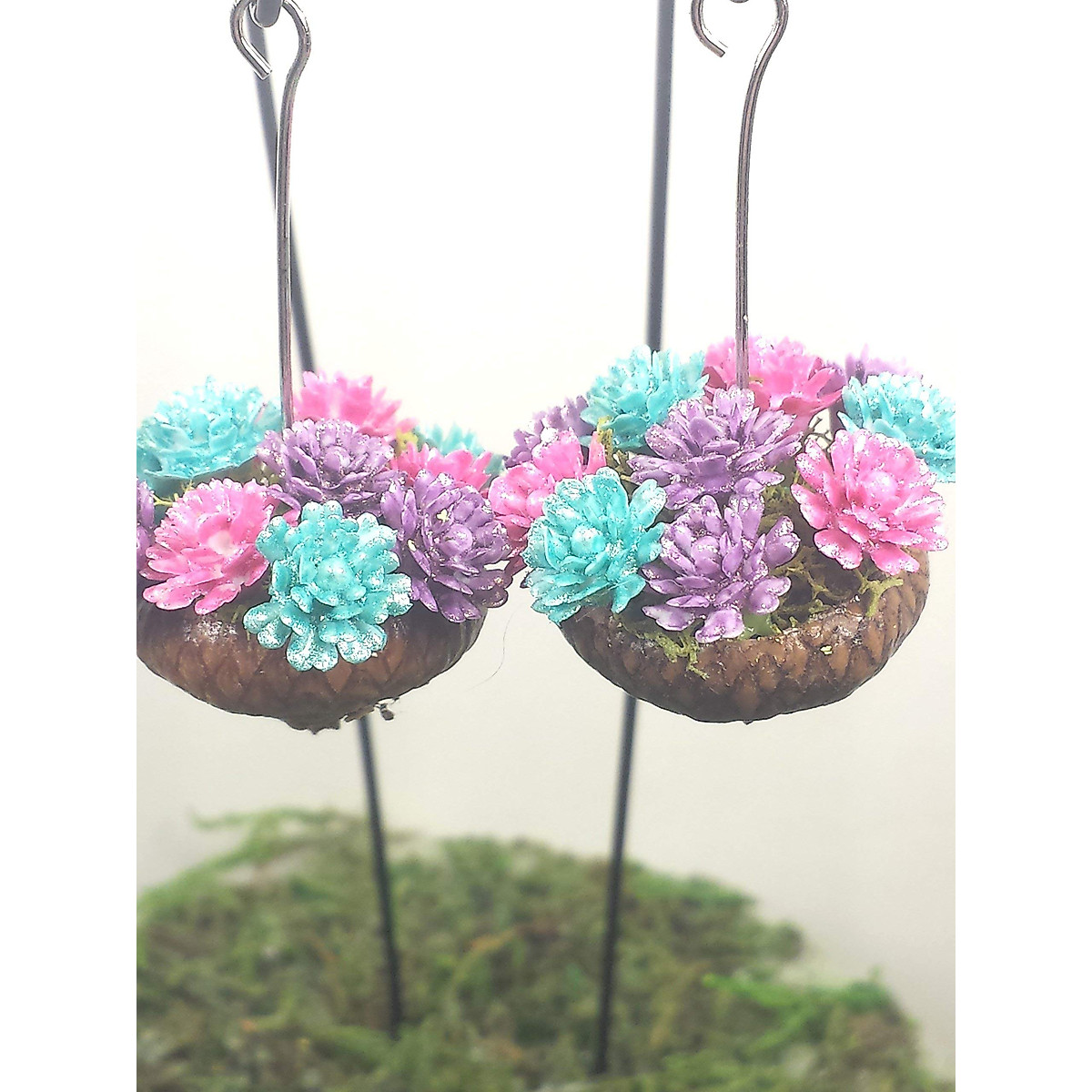 Fairy Garden Accessories. Set of 2. Miniature Hanging Flower Baskets. Acorn Planters. Dollhouse, Terrarium Décor.