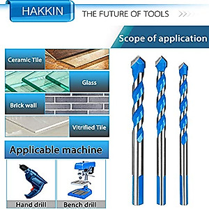 Hakkin 12 Pcs Masonry Drill Bits Set, 3mm - 12mm Concrete Drill Bits Set for Cement Glass Wall Brick Wood, Metric System Tungsten Carbide Tip Triangle Alloy Industrial Strength with Storage Case(Blue)