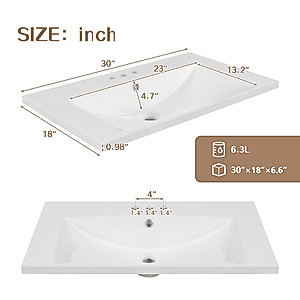 Bellemave 30" Bathroom Vanity with Top Sink, Multi-Functional Bathroom Vanity Set, Bathroom Vanity and Basin Sink Combo with Cabinet and 2 Drawers for Bathroom No Mirror (Grey)