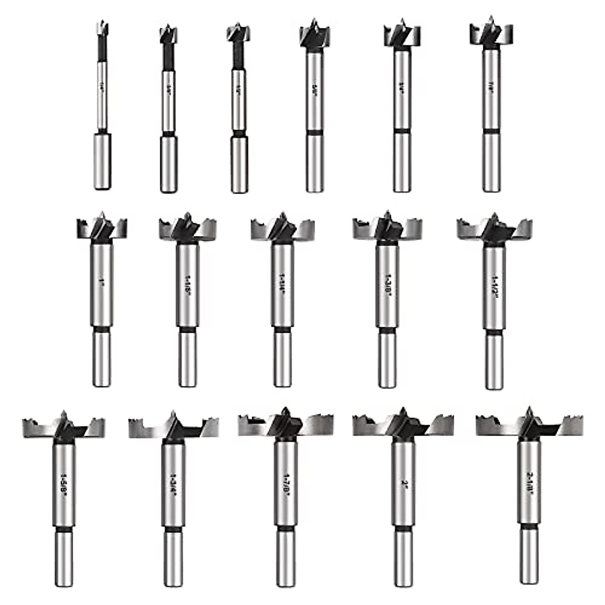 COMOWARE Forstner Bit Set - 16 Pcs Forstner Drill Bits Set for Wood, Auger Opener Round Shank Drilling Cutting Tool for Woodworking
