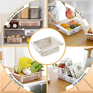 Gsycle Refrigerator Drawer Organizer, 2PCS Fridge Drawer Organizer Pull out Storage Box Refrigerator Bins Refrigerator Shelves for Egg Fruit Vegetable Seafood(Beige)