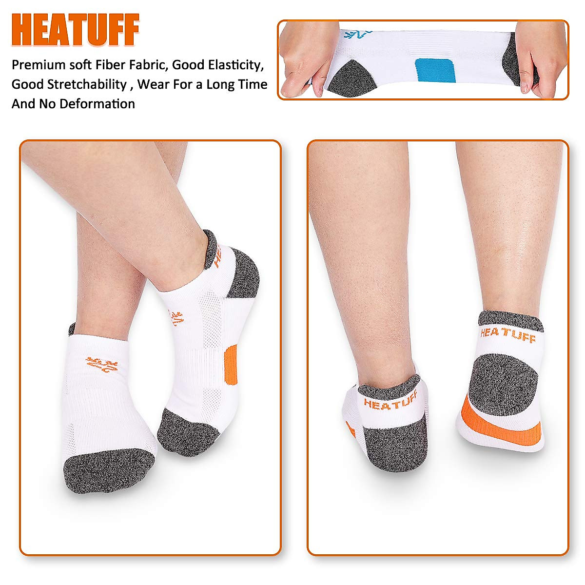 Heatuff Women's 6 Pairs Performance Athletic Ankle Socks Low Cut Cushioned Sock with Heel Tab