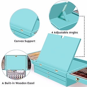 85 Piece Deluxe Wooden Art Supplies, Art Kit with Easel and Acrylic Pad, Art Set for Teens, Adults and Artist Beginners, Creative Gift Box with Wooden Case, Sketching Pencils, Artist Brushes