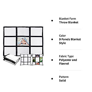 Peryiter Sublimation Flannel Throw Blanket and 2 Pieces Blank Pillow Cases 60 x 50 Inches Personalized Custom Photo Blanket with 9 Printable Panels Soft Blanket Pillow Covers for Home Supplies