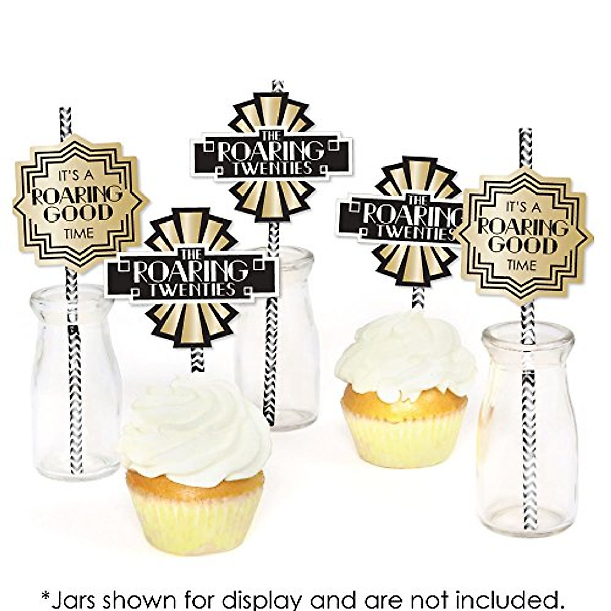 Roaring 20's - Paper Straw Decor - 1920s Art Deco Jazz Party Striped Decorative Straws - Set of 24