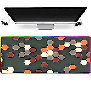 Mouse Pads Hexagon Pattern Mouse Mat Large RGB Gaming Mouse Pad Gaming Accessories Led Computer Pad Keyboard Desk Mat with Stitched Edge 900X400Mm