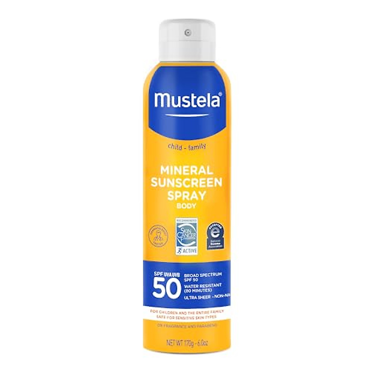 Mustela Baby Mineral Sunscreen Spray SPF 50 Broad Spectrum - Body Sun Spray for Sensitive Skin - Water Resistant & Fragrance Free - 6 fl.oz.