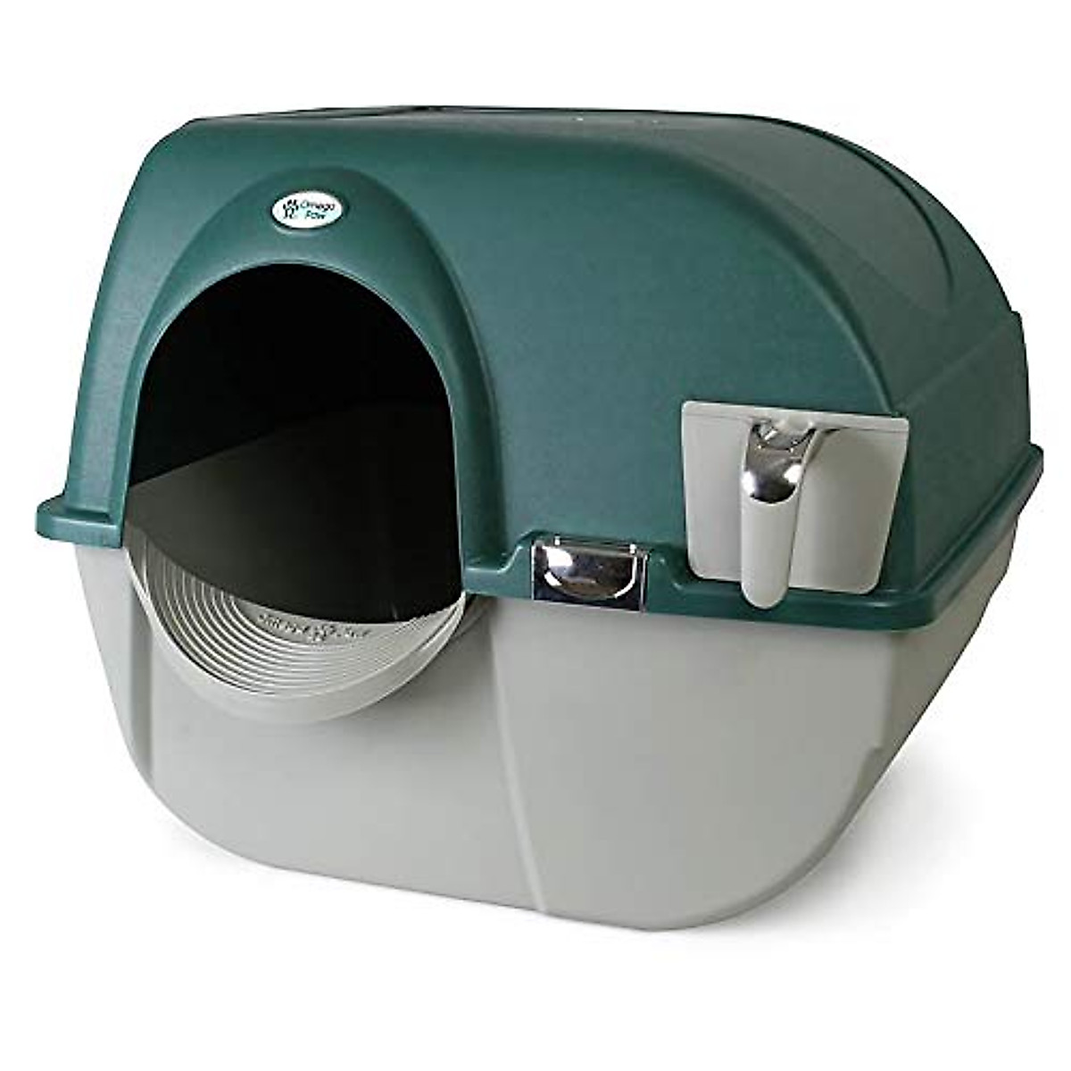 Omega Paw VMRA20-1-PR Premium Roll 'N Clean Self Cleaning Litter Box with Integrated Litter Step and Unique Sifting Grill, Large, Forest Green