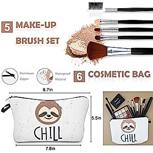 All in One Makeup Kit For Girls - 16 Colors Naked Eyeshadow Palette, 5Pcs Makeup Brushes, Waterproof Eyeliner Pencil, Eyebrow Powder, Mascara, Sloth Cosmetic Bag, Women and Teens Makeup Gift Set