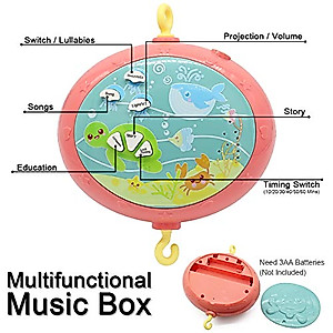 MARUMINE Baby Musical Crib Mobile with Night Light, Timer, Hanging Rattles, Nursery Ceiling Star Projector, Take Alone Music Box with Remote, Relaxing Soother Toys for Newborn Babies Boys Girls