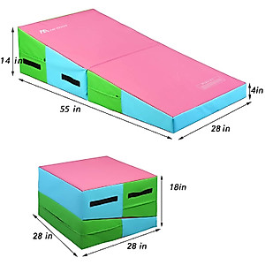 Cheese Mat Incline Wedge Mat 47''x24''x14''/59"x30"x14" Gymnastics Ramp Cheese Slope Mat Skill Shape Tumbling Mat Gym Fitness by M HI-Mat (Red-Green-55''x28''x14'')