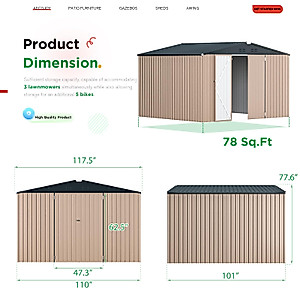 AECOJOY 9' x 10' Metal Storage Large Shed, Sheds & Outdoor Storage Clearance 9ft Sheds with Lockable Doors, Utility and Tool Storage Shed for Garden, Backyard, Patio, Outside use in Grey