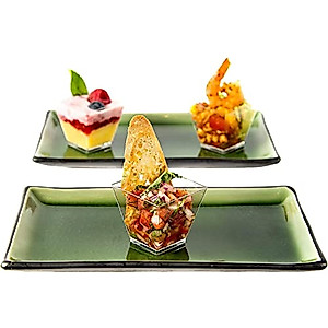 DLux 50 x 2oz Square Mini Dessert Cups with Spoons, Clear Plastic Parfait Appetizer Cup - Small Reusable Serving Bowl for Tasting Party Desserts Appetizers - With Recipe Ebook