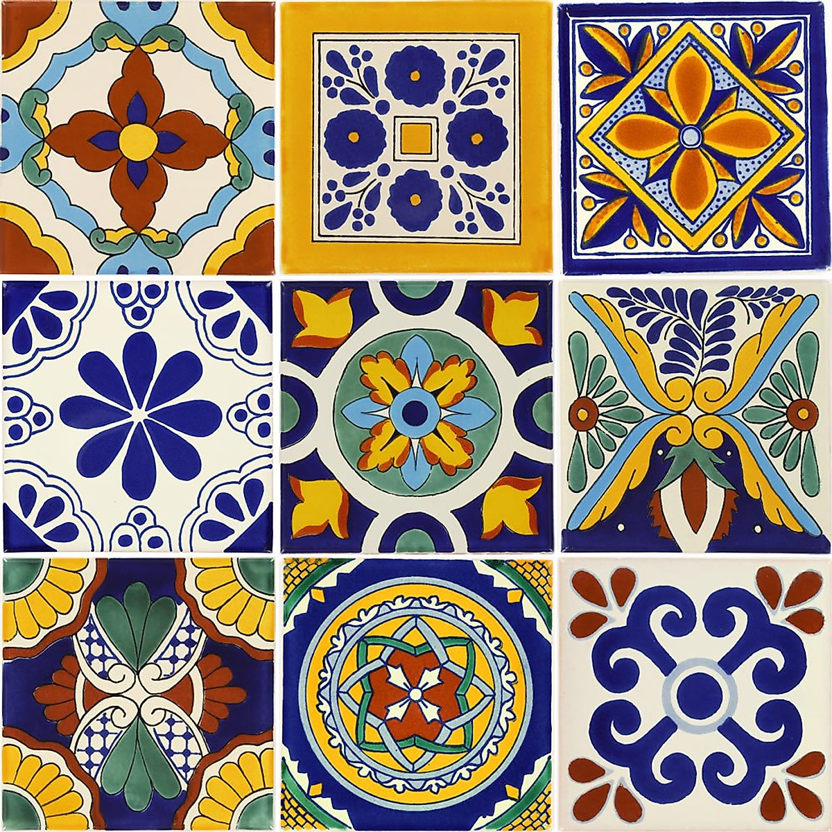 Tierra y Fuego Tile Set - Nine (9) 6 x 6 in. Ceramic Mexican Tiles - Talavera