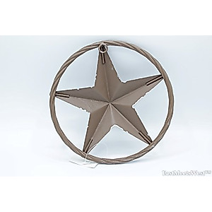 8" Rustic Brown Silver Metal Barn Star Rope Ring Texas Tin Wall Decor