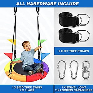 Odoland 24 inch Children Tree Swing, Outdoor Small Saucer Swing Platform Swing for Kid, Round Flying Swing wirh Adjustable Hanging Ropes for Backyard, 220lb Weight Capacity Great for 1-2 Kids