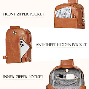 MoKo Vegan Leather Sling Bag - Small Trendy Casual Adjustable Detachable Shoulder Strap Crossbody Bags for Women and Men Daily Hiking Travel, Brown