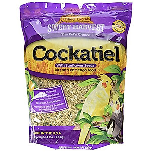 Sweet Harvest Cockatiel Bird Food (with Sunflower Seeds), 4 lbs Bag - Seed Mix for Cockatiels
