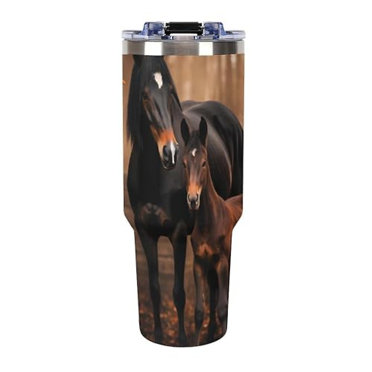 Wild Animal Mare And Foal Horse 40 Oz Car Cup Stainless Steel Travel Mug Leak-Proof Insulated Tumbler with Handle Deep Blue-style