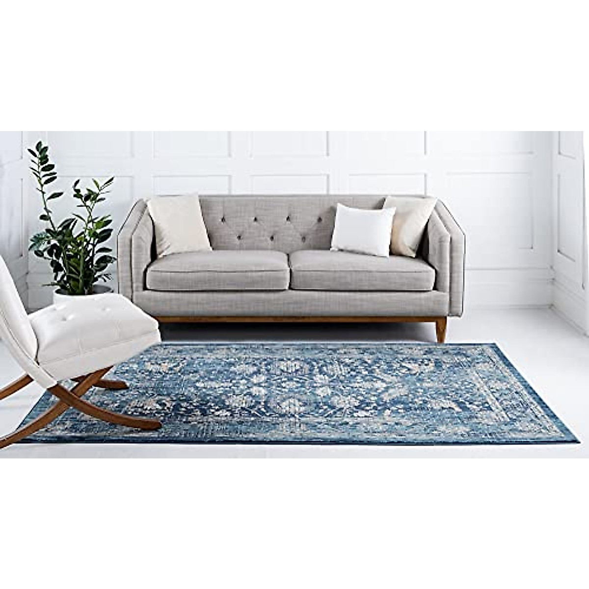Unique Loom Oslo Collection Traditional Botanical Navy Blue Area Rug (6' x 9')