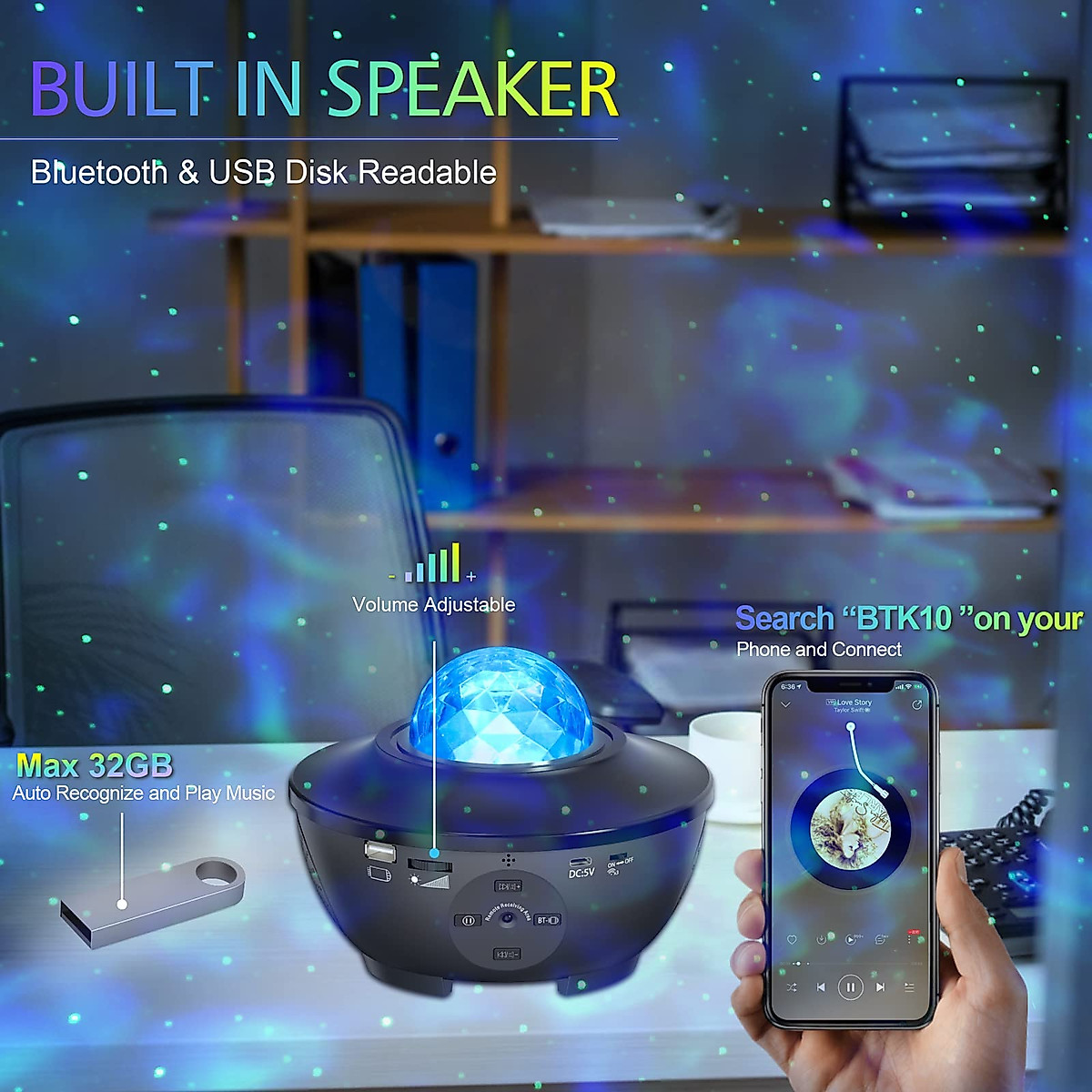 Galaxy Projector, Star Projector with Bluetooth Speaker, Galaxy Night Light Projector with Remote Control Compatible with Alexa & Google for Bedroom, Room Decor, Home Theatre, Adults & Kids