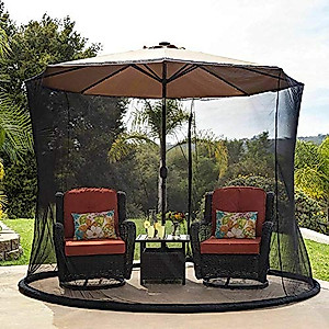 NKLC Outdoor Umbrella Table Screen, Patio Table Umbrellas, Mesh Mosquito Net Canopy Curtains, Adjustable Large Umbrella Hanging Tent(Black)