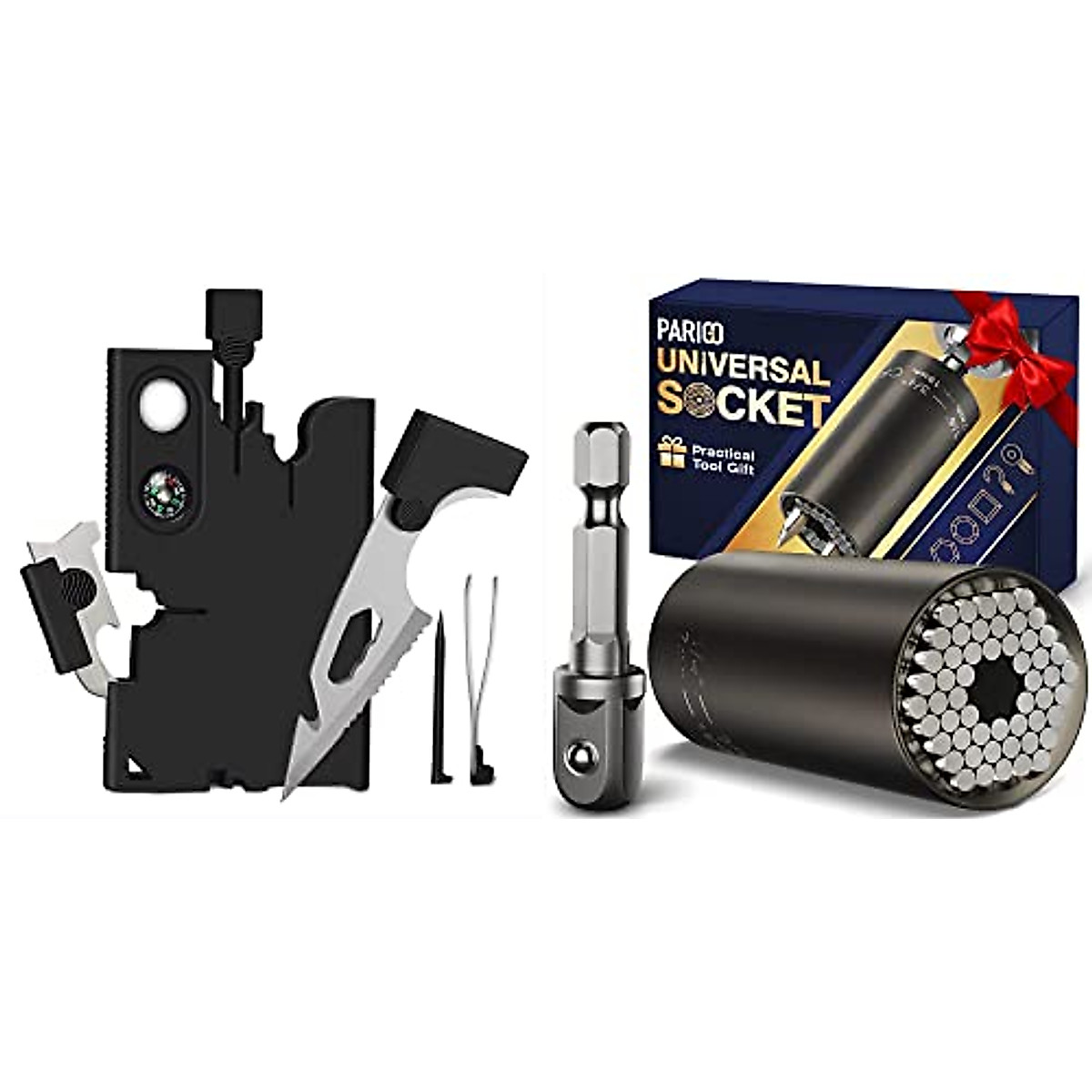 PARIGO Stocking Stuffers for Men Women- Credit Card Multitool +Universal Socket -Unique Gadgets for Men